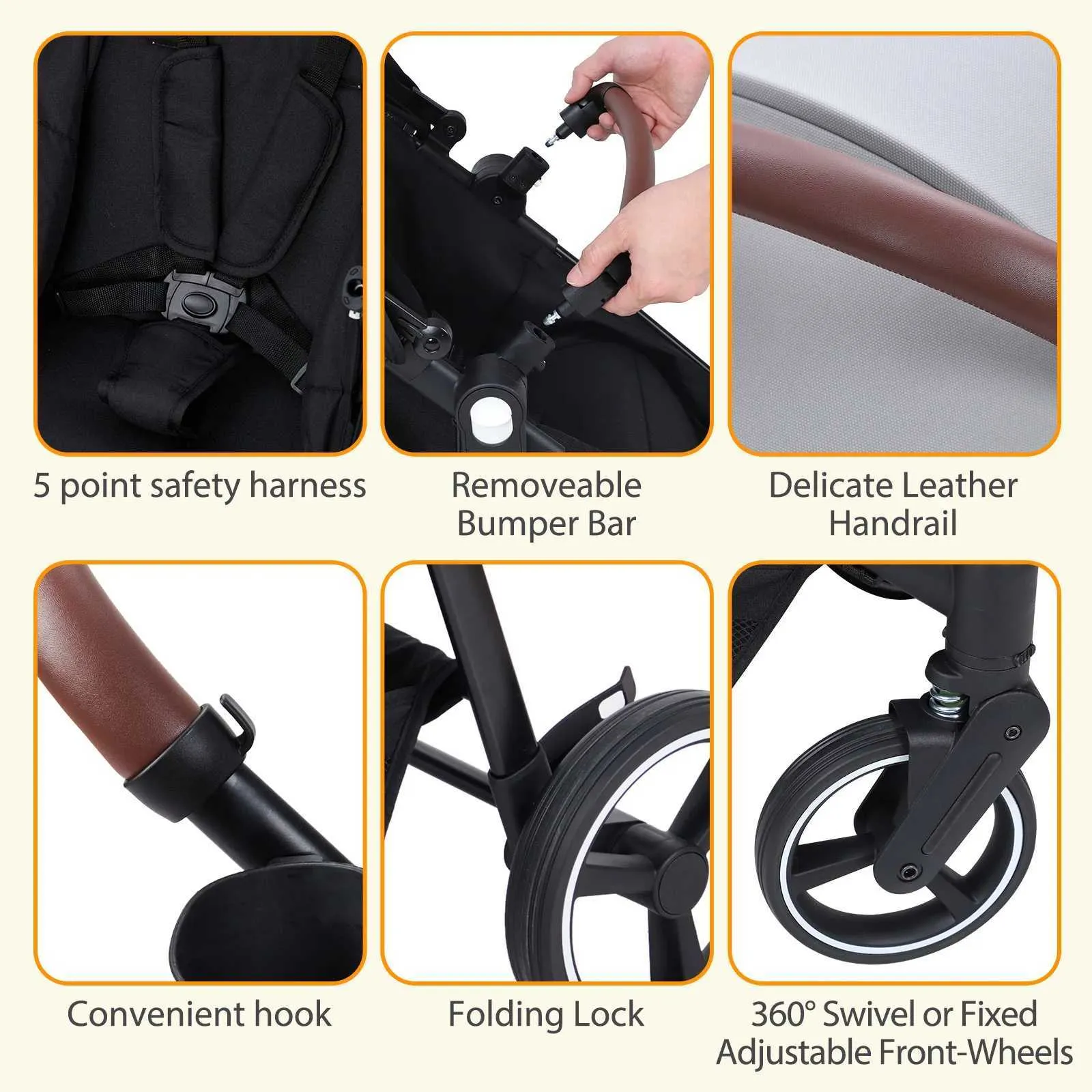 Double Stroller Track Tandem Stroller for Infant and Toddler, Foldable ...