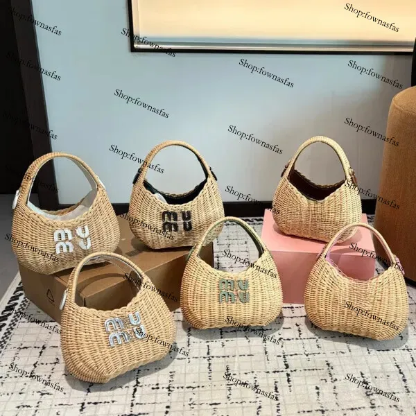 Designer Half Moon Sheepskin Straw Beach Tote Straw Woven Crossbody For ...