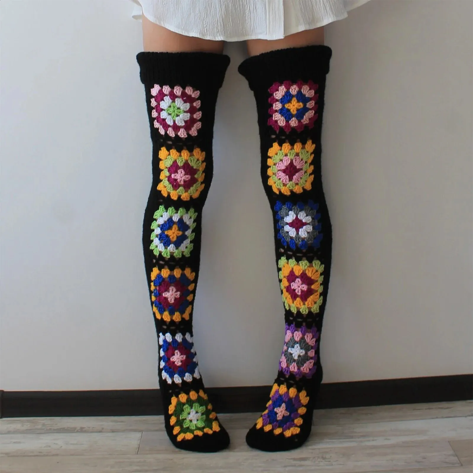 Christmas Womens Acrylic Knitted Thigh High Socks Leopard Pattern Knee ...