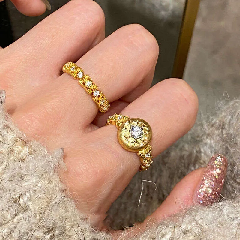 French Light Luxury Buchi Style Ring with Brushed Carved Hollow ...