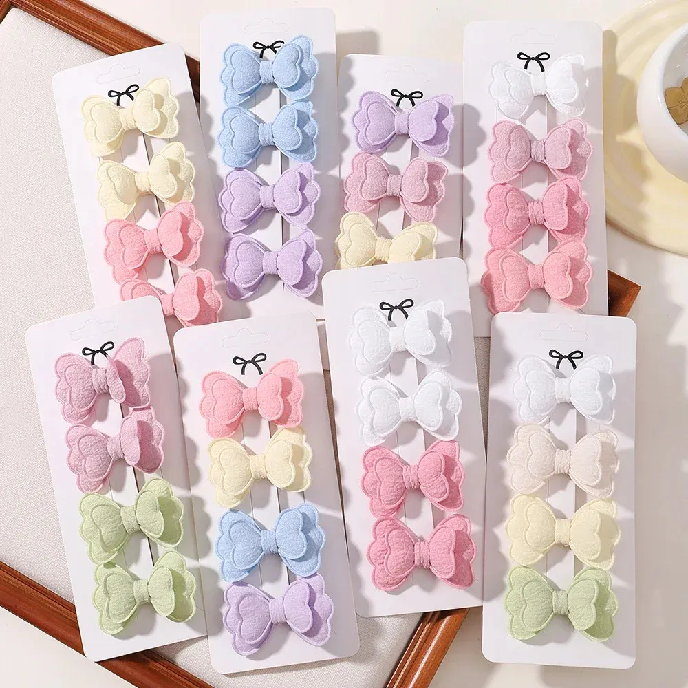 4-Piece Candy Colored Hair Clip Set for Girls, Double Layered Bow Cute ...