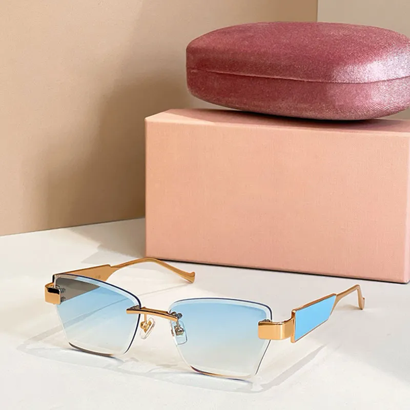 Metallic Frameless Gradient Lens Rimless Sunglasses Mens For Women UV ...