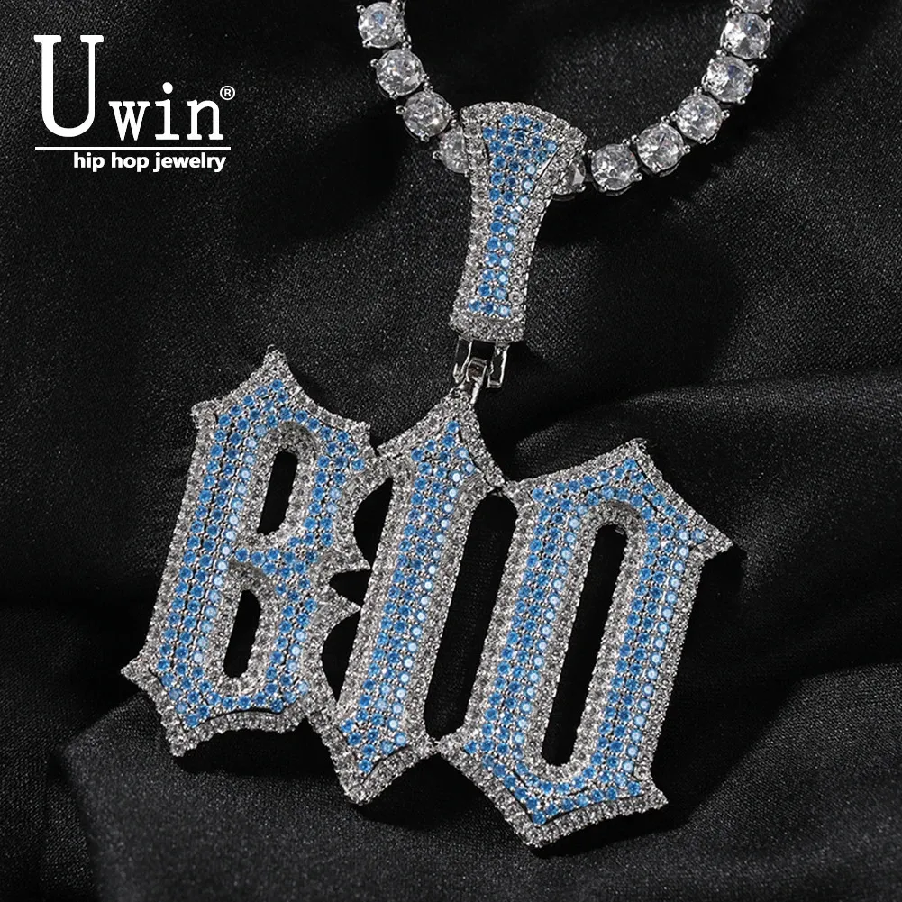 Uwin Spike Name Necklace Custom Letter Chain For Men Iced Out Sky Blue ...