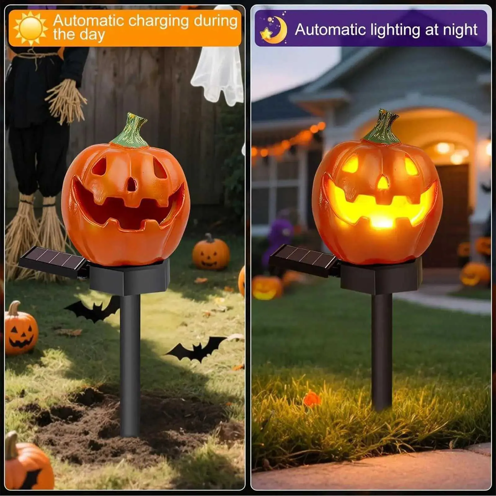 Solar Stake Lights Outdoor Pumpkin Design Garden Lights Halloween ...