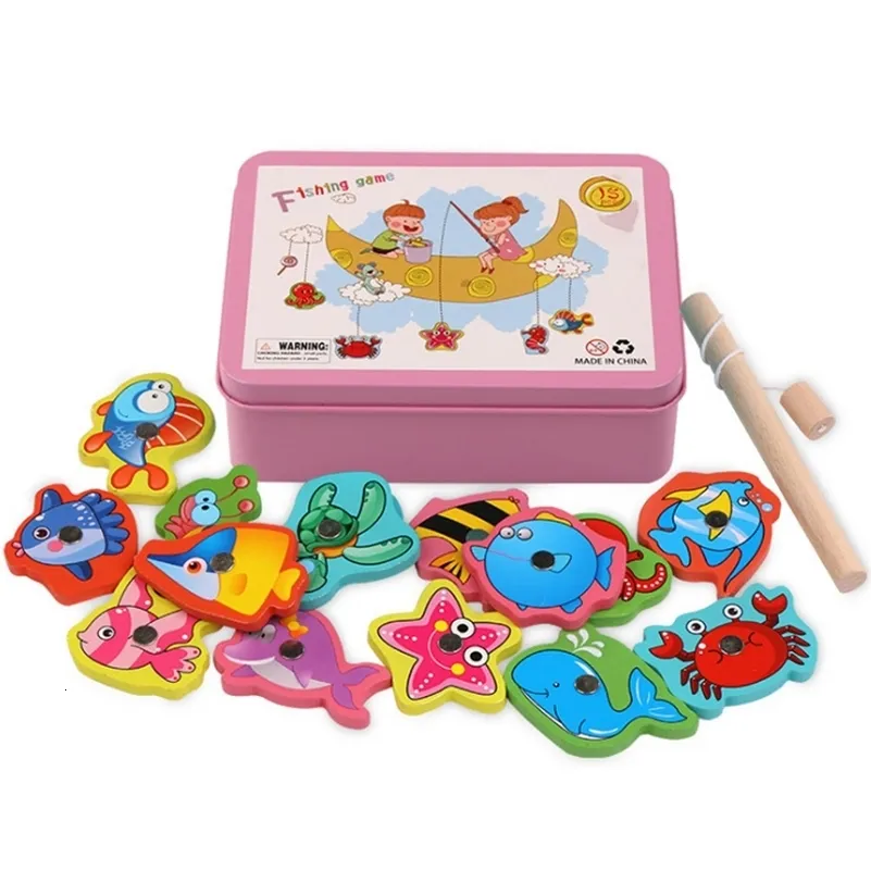 Montessori Wooden Magnetic Playfish Games Educational Catching Puzzle ...