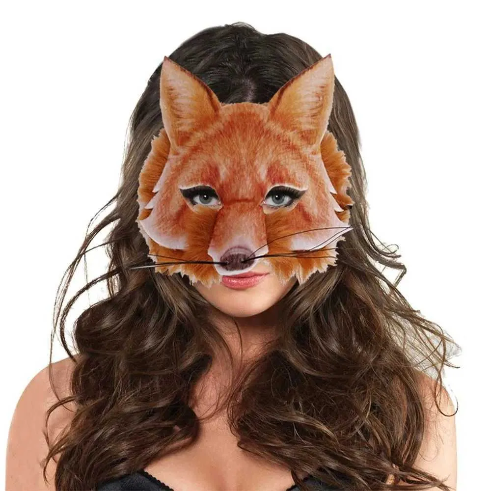 Realistic Leather Half Face Fox Mask For Halloween Party Cosplay ...