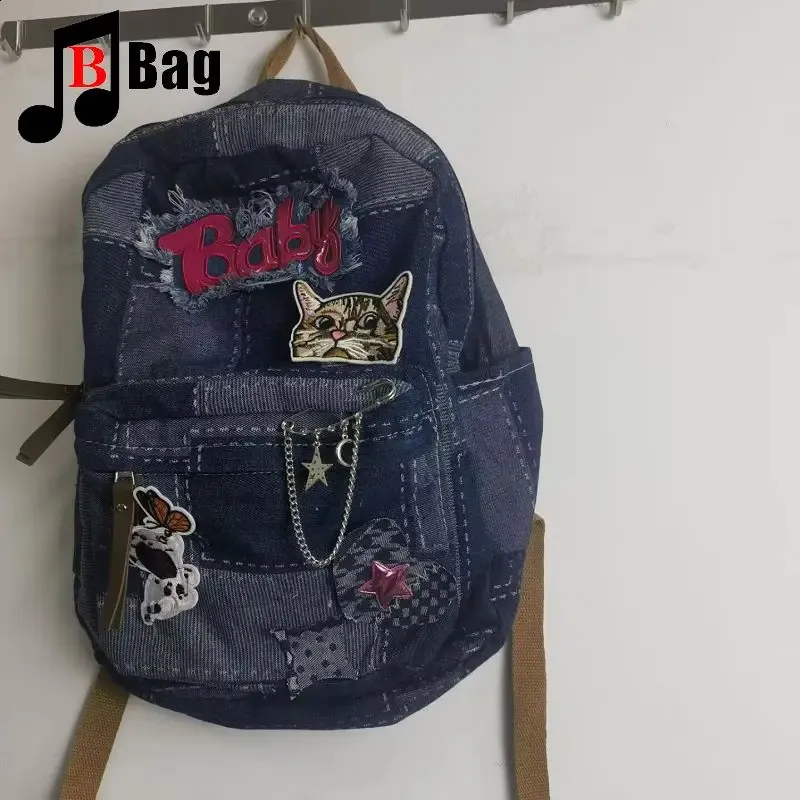 Harajuku Y2K Girl Denim Lattice Backpack Large Capacity Student Book ...