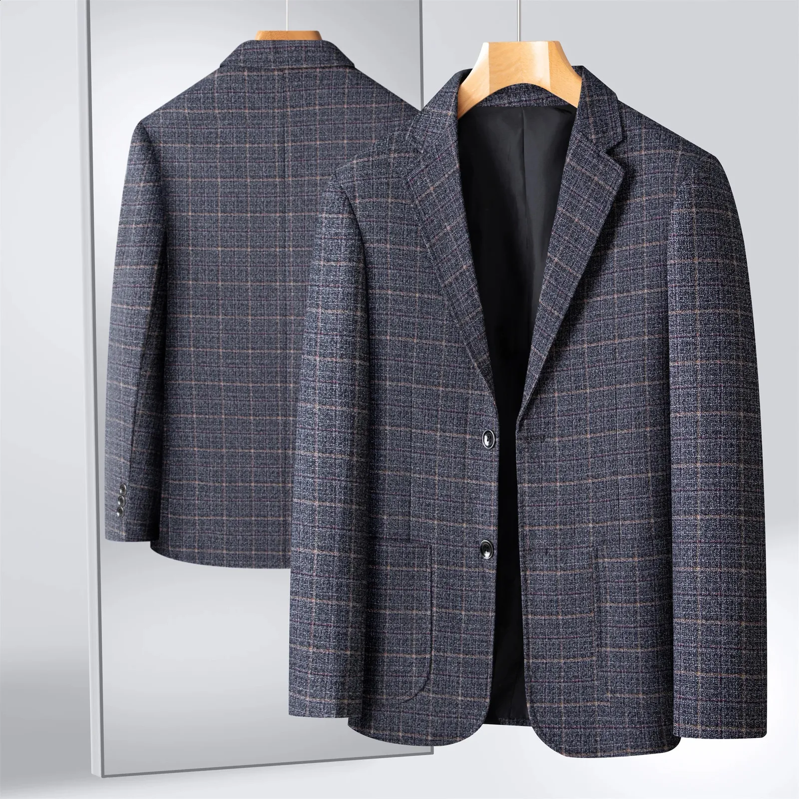 MiddleAged Mens Plaid Suit Thin Striped Business Casual Jacket Loose ...