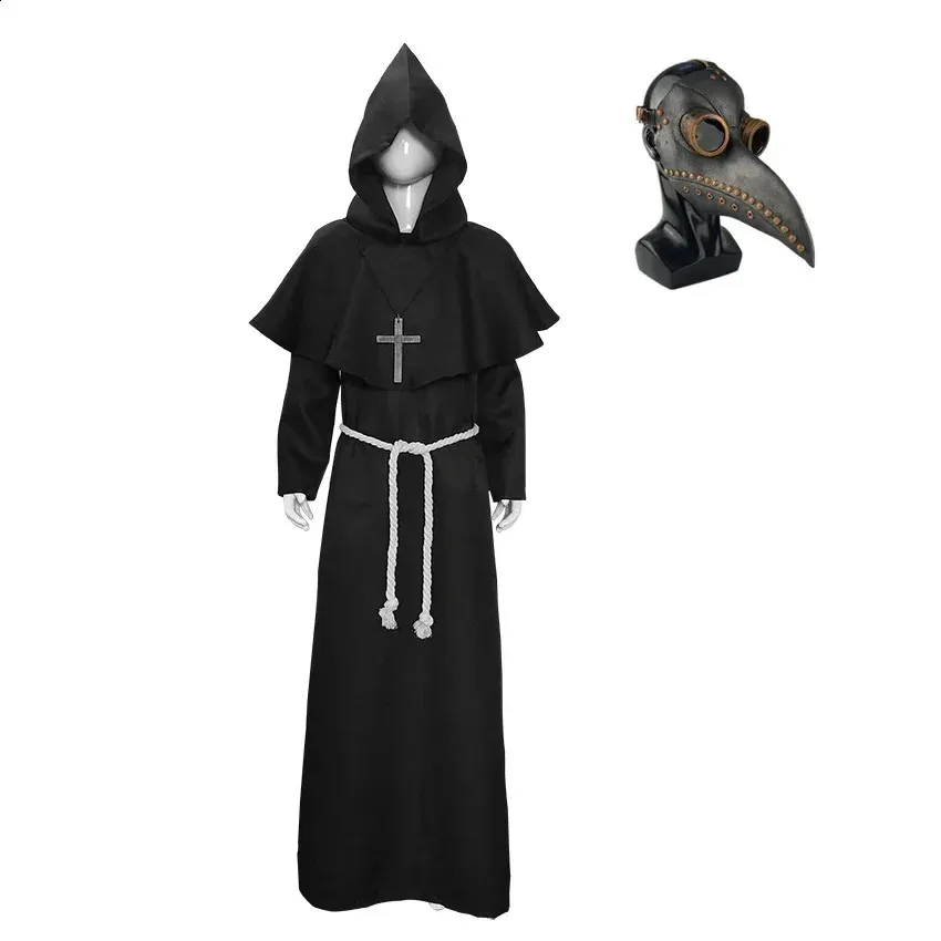 Medieval Plague Doctor Costume Latex Mask Christian Cross Cosplay ...