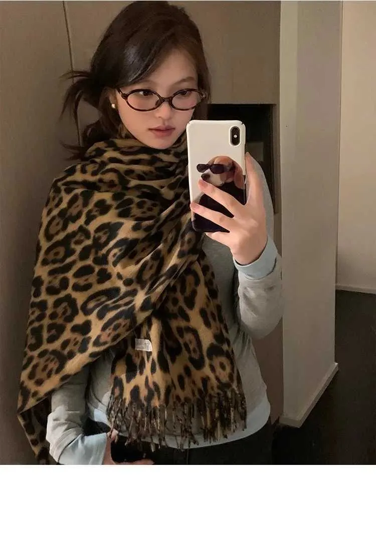 Retro Millennium Leopard Print Fringed Scarf Warm Thick Shawl Sweet ...