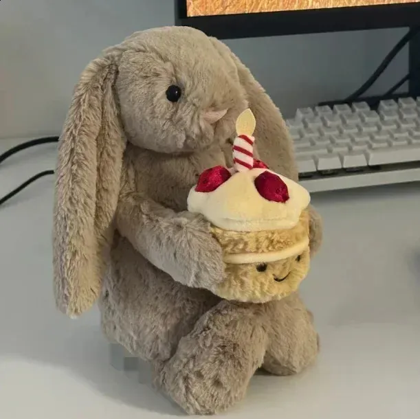 SS 30cm Shy Bonnie Rabbit Holding a Plush Birthday Cake Doll ...