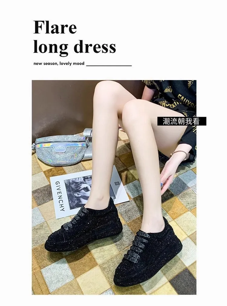 Top Designer New Dad Shoes: Women's Casual Rhinestone Thick-Soled ...