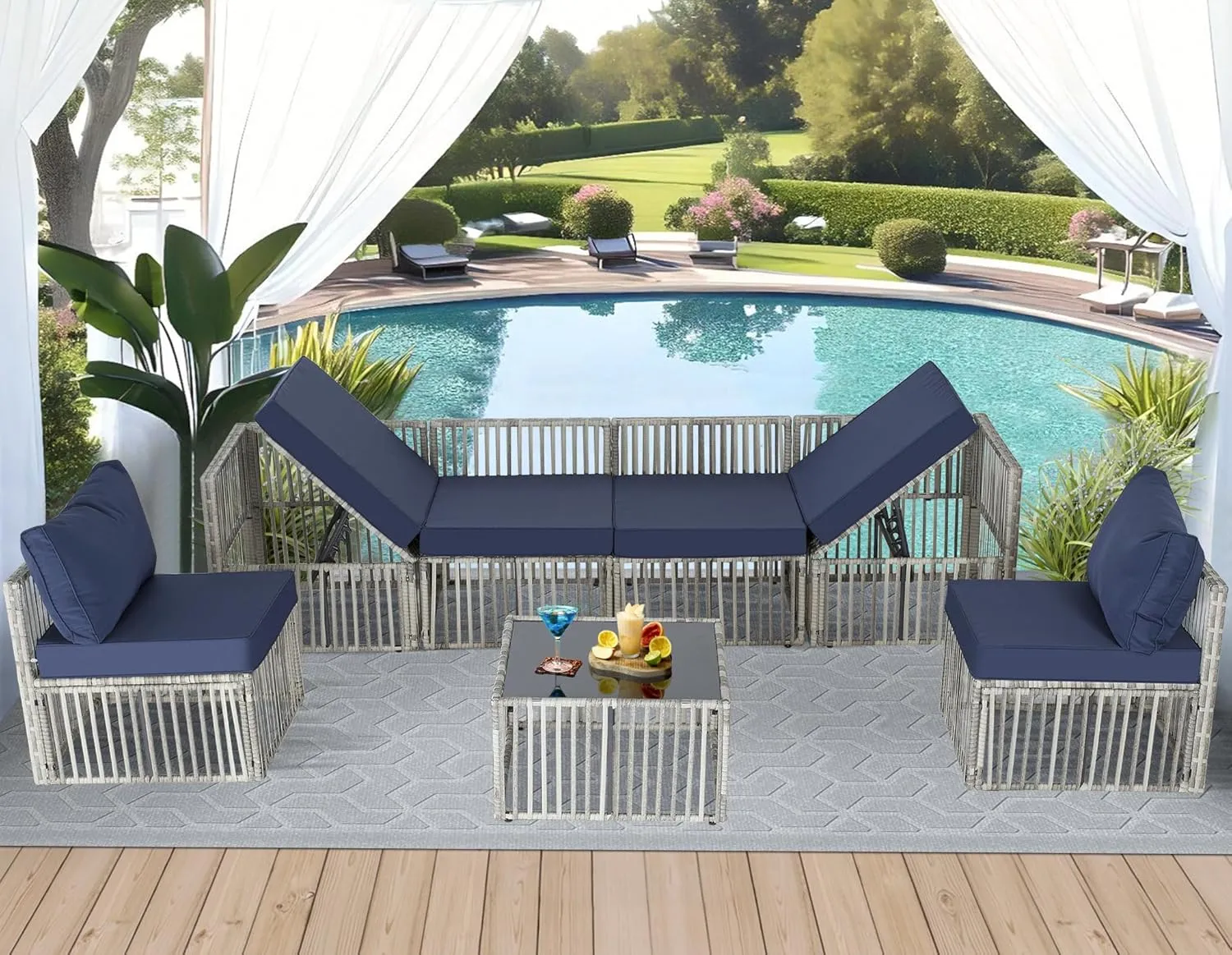 Wicker Outdoor Great Escape Patio Furniture Set With Adjustable ...