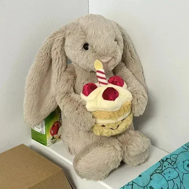 SS 30cm Shy Bonnie Rabbit Holding a Plush Birthday Cake Doll ...