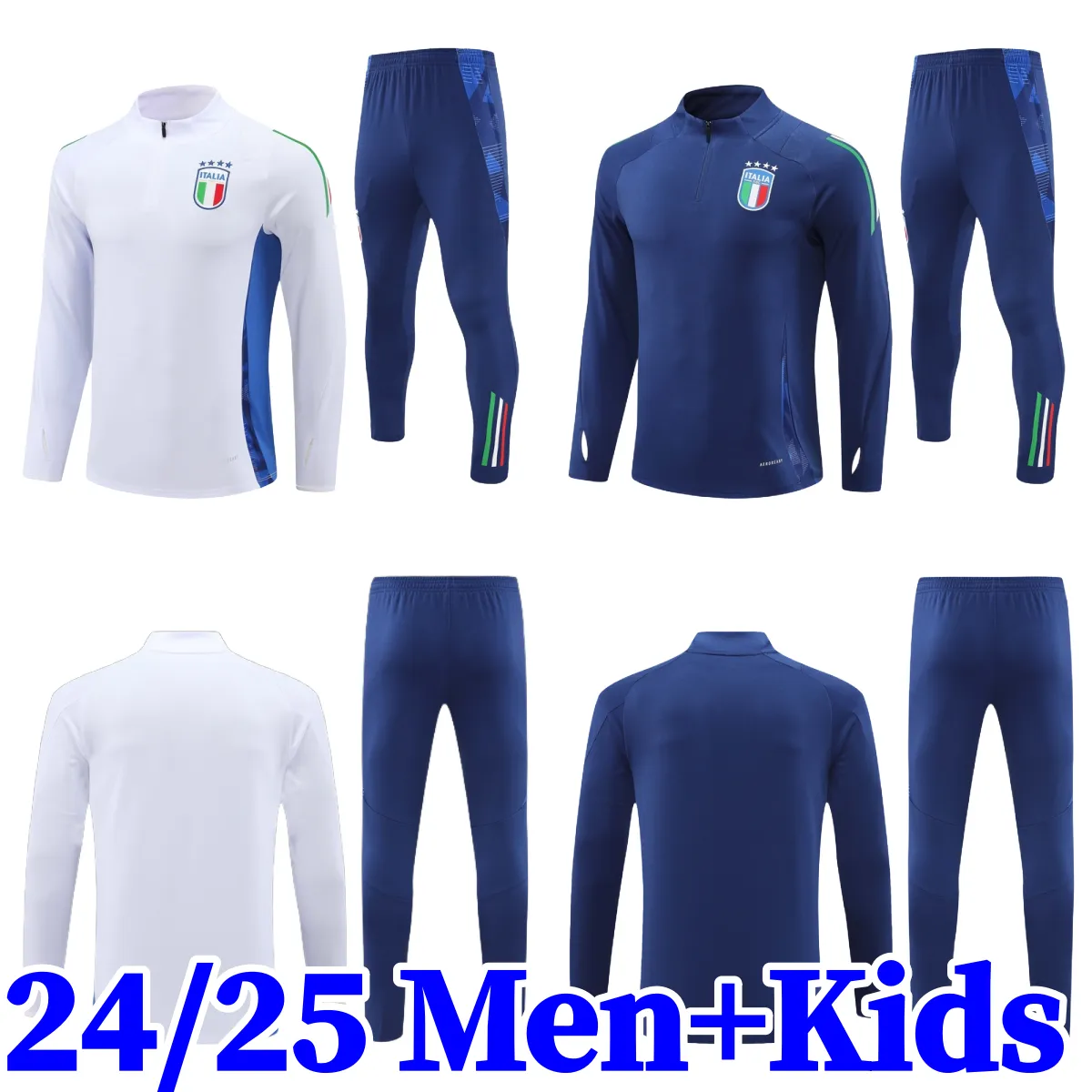 ITaly Soccer Football Tracksuit Set 24 25 Inches Long Half Zip Jacket ...
