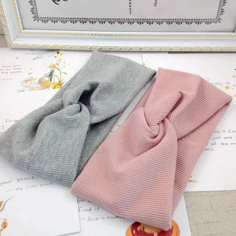 Women's Girls Solid Color Hair Bands Knitted Cotton Headbands Vintage ...