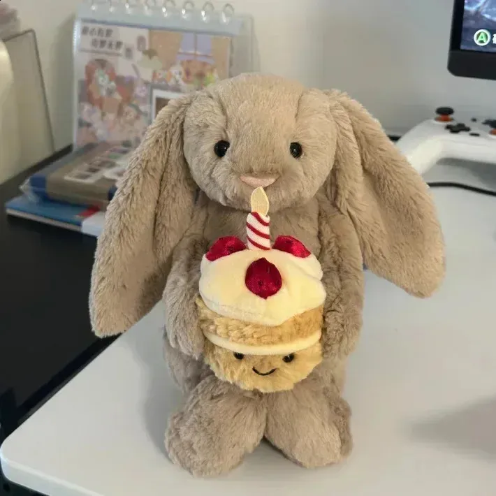 SS 30cm Shy Bonnie Rabbit Holding a Plush Birthday Cake Doll ...