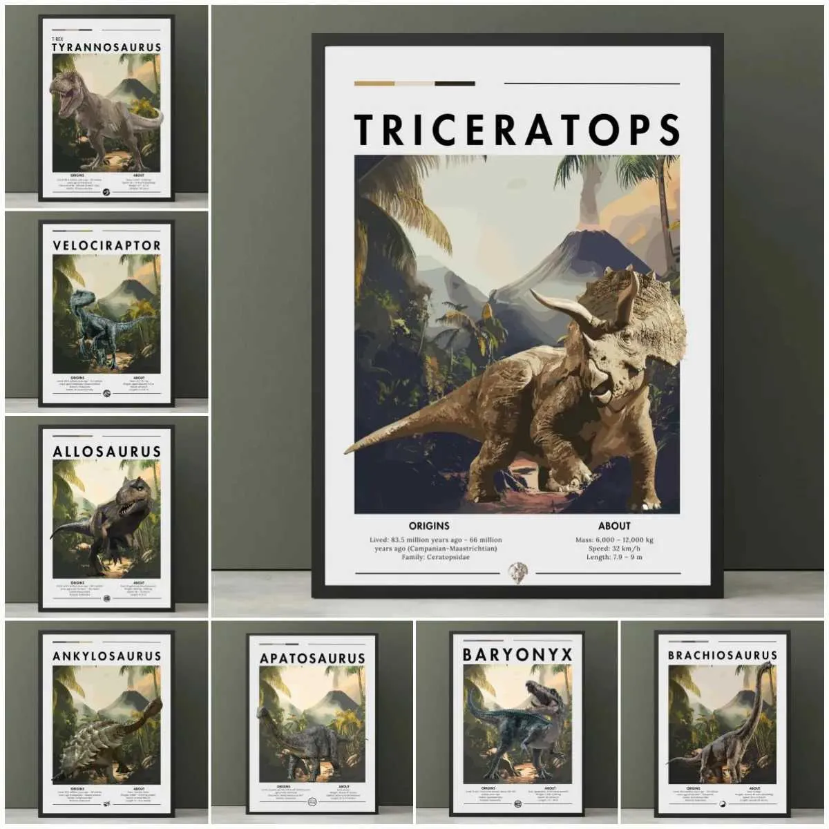 Carnotaurus Spinosaurus Small Prints For Wall Prehistoric Carnivorous ...