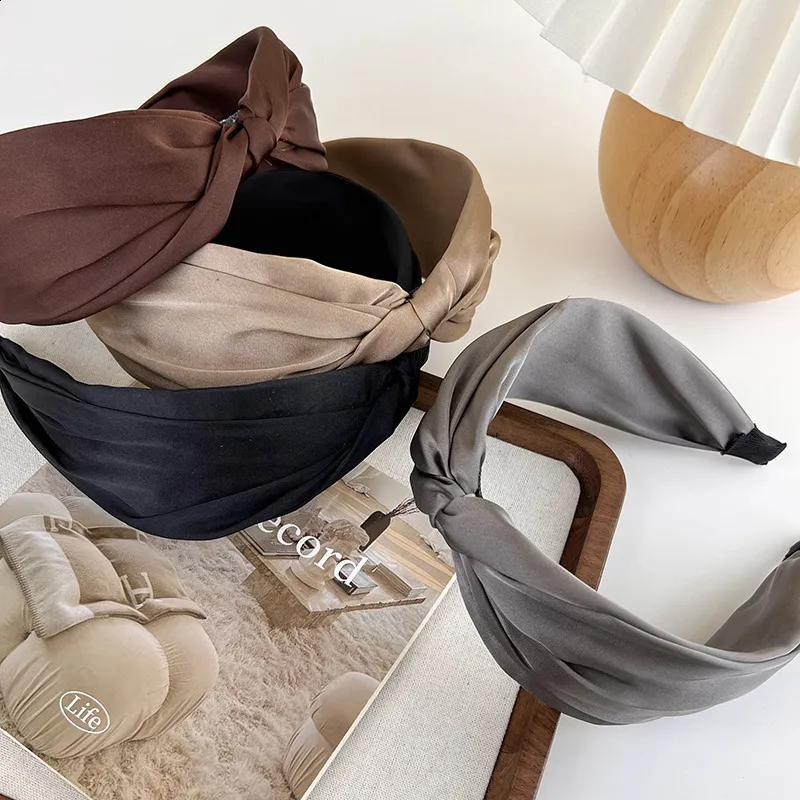 Retro Coffee Color Satin Knotted Wide Headbands for Women, Elegant ...