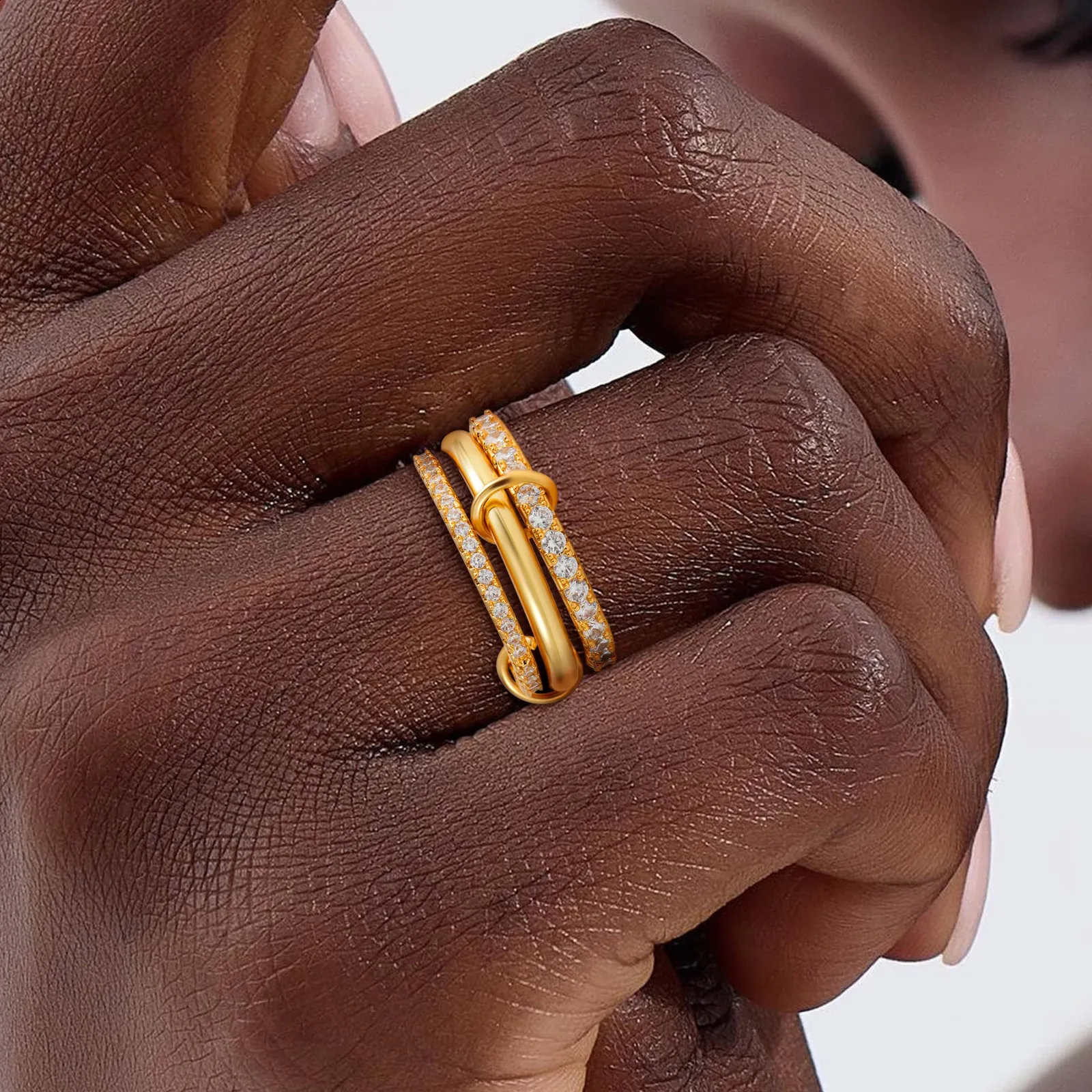 Cubic Zirconia Gold Plating Multilayer Connecting Rings for Women ...