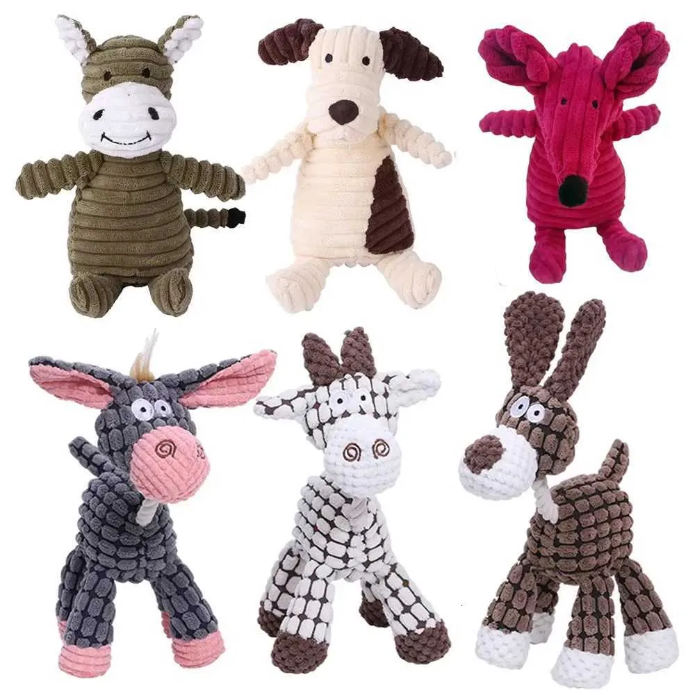 Plush Dog Toy Animals Shape Bite Resistant Squeaky Corduroy Toys for ...