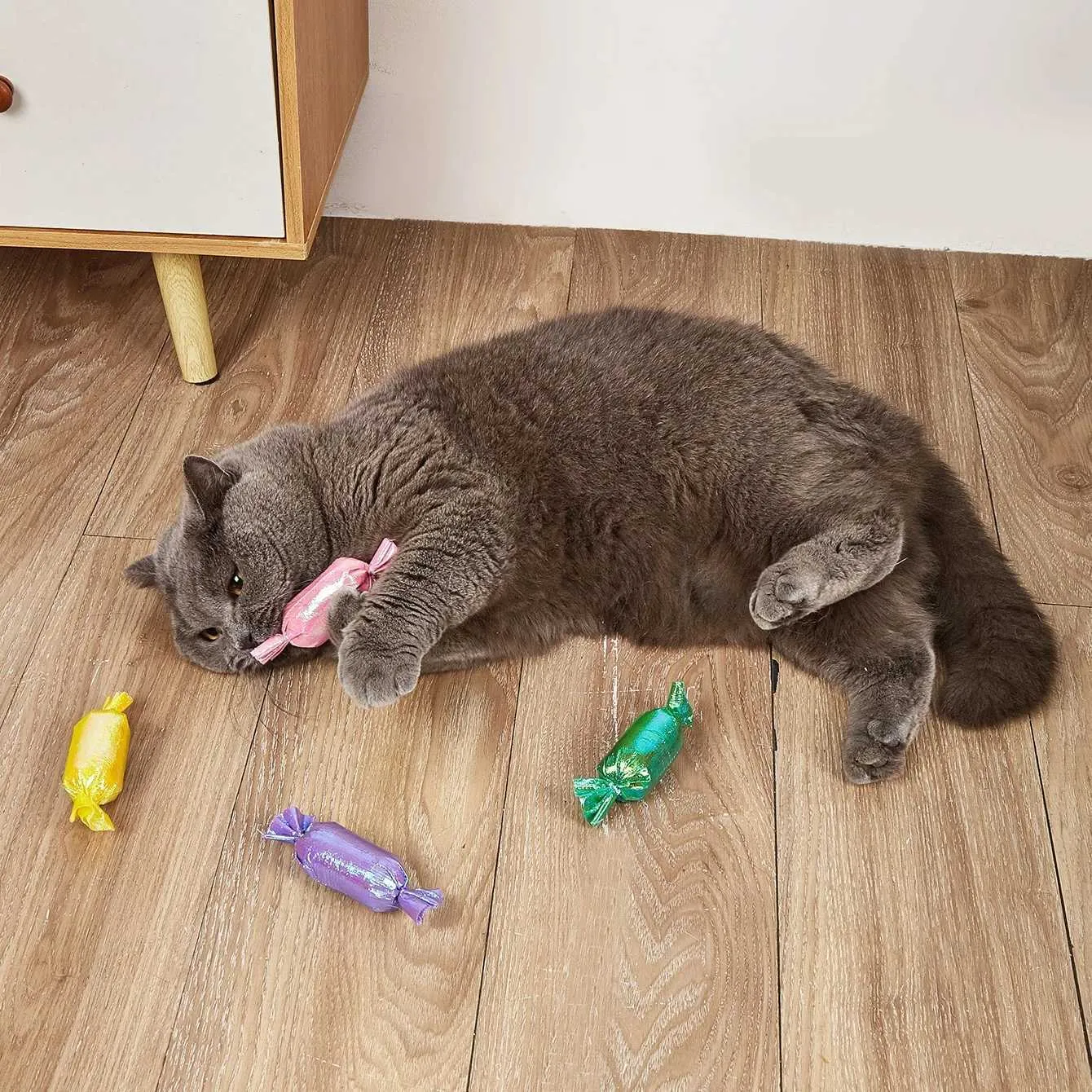 Interactive Candy Shaped Cat Toy with Catnip and Crinkly Sound, Chew ...