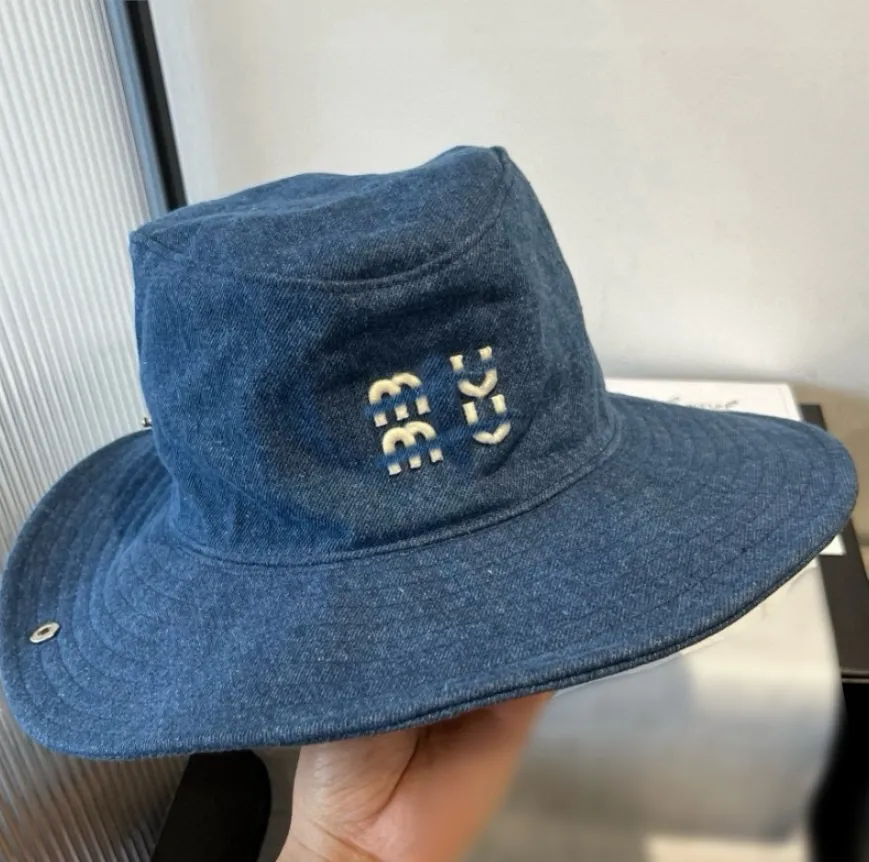 Women's MuisMuis Designer Denim Bucket Hat Casquette Luxury Men's Big ...
