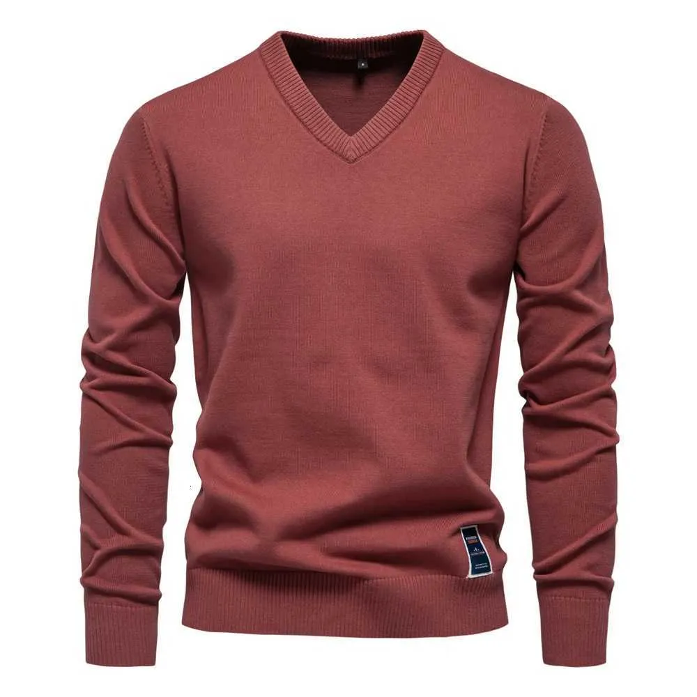 Aiopeson Men's V-Neck Solid Cotton Pullover Sweater, Long Sleeve Casual ...