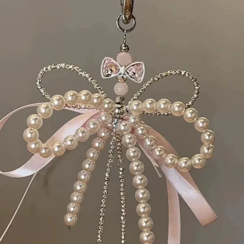 Korean Pearl Bow Keychain Y2K Aesthetic Phone Pendant And Bag Accessory ...