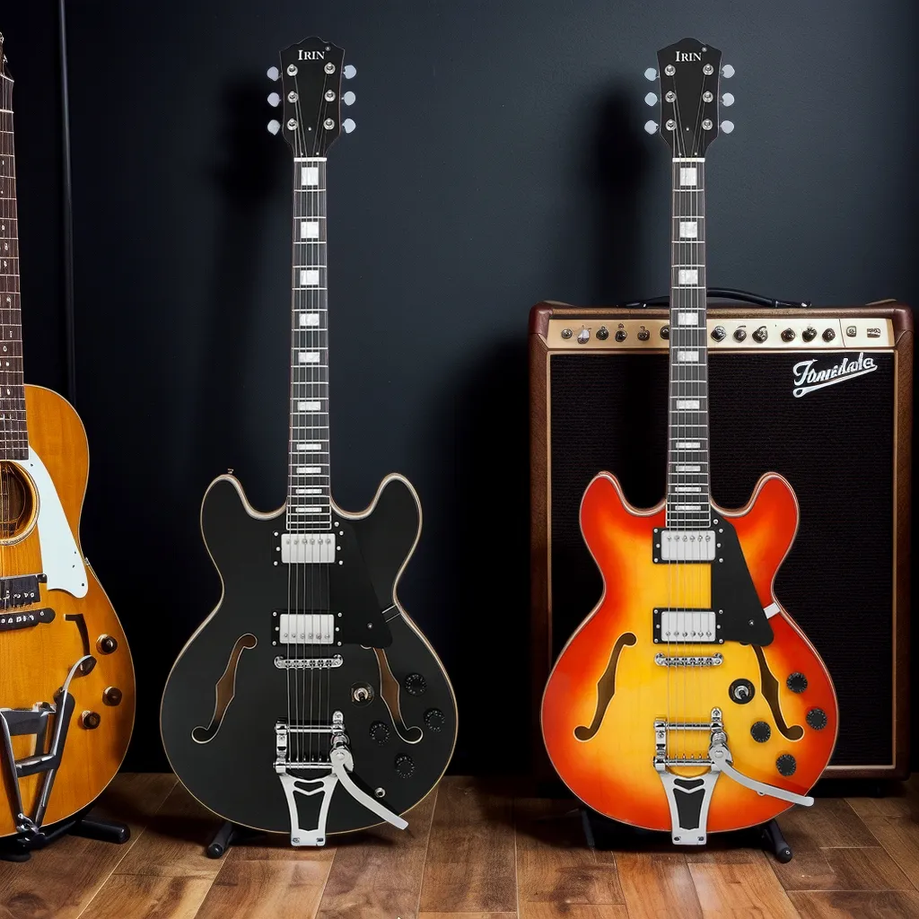 Guitarra Eléctrica IRIN JS 520 Pro Jazz Cuerpo Hueco Con Orificio F Con Diapasón De Nácar De 22 ...