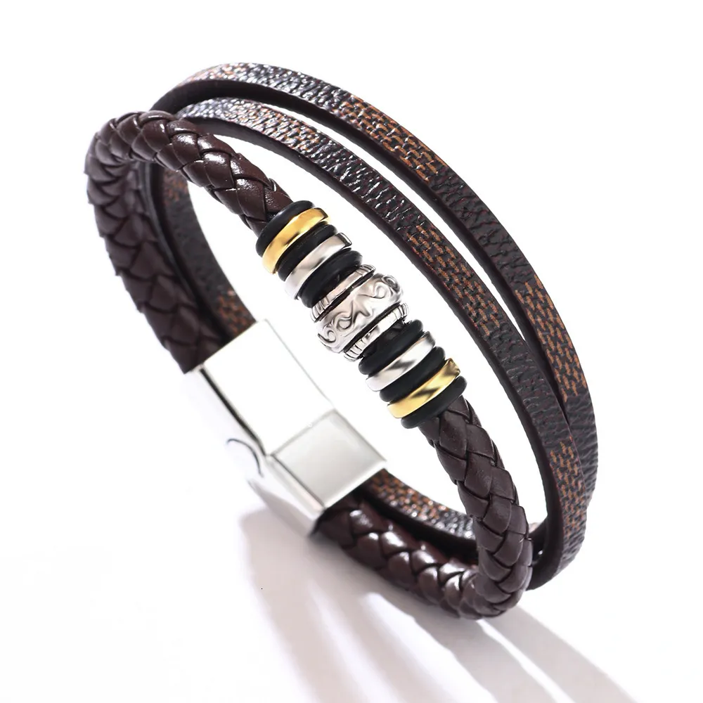 Laser Magnetic Clasp Multi-Layer Woven PU Leather Bracelet for Men ...