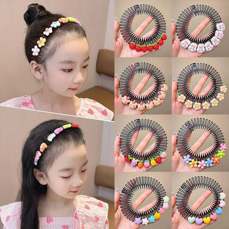 Colorful Cartoon Round Plastic Beaded Hair Combs For Children's Girls ...