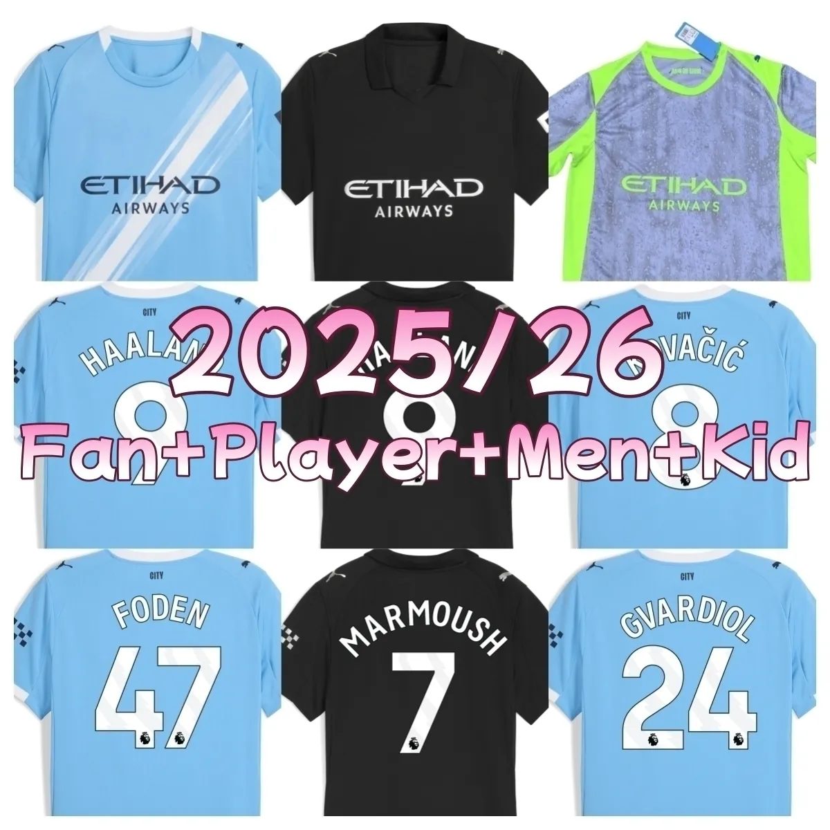 Man City Argentina Soccer Shirt Erling Haaland, Phil Foden, Tijjani ...