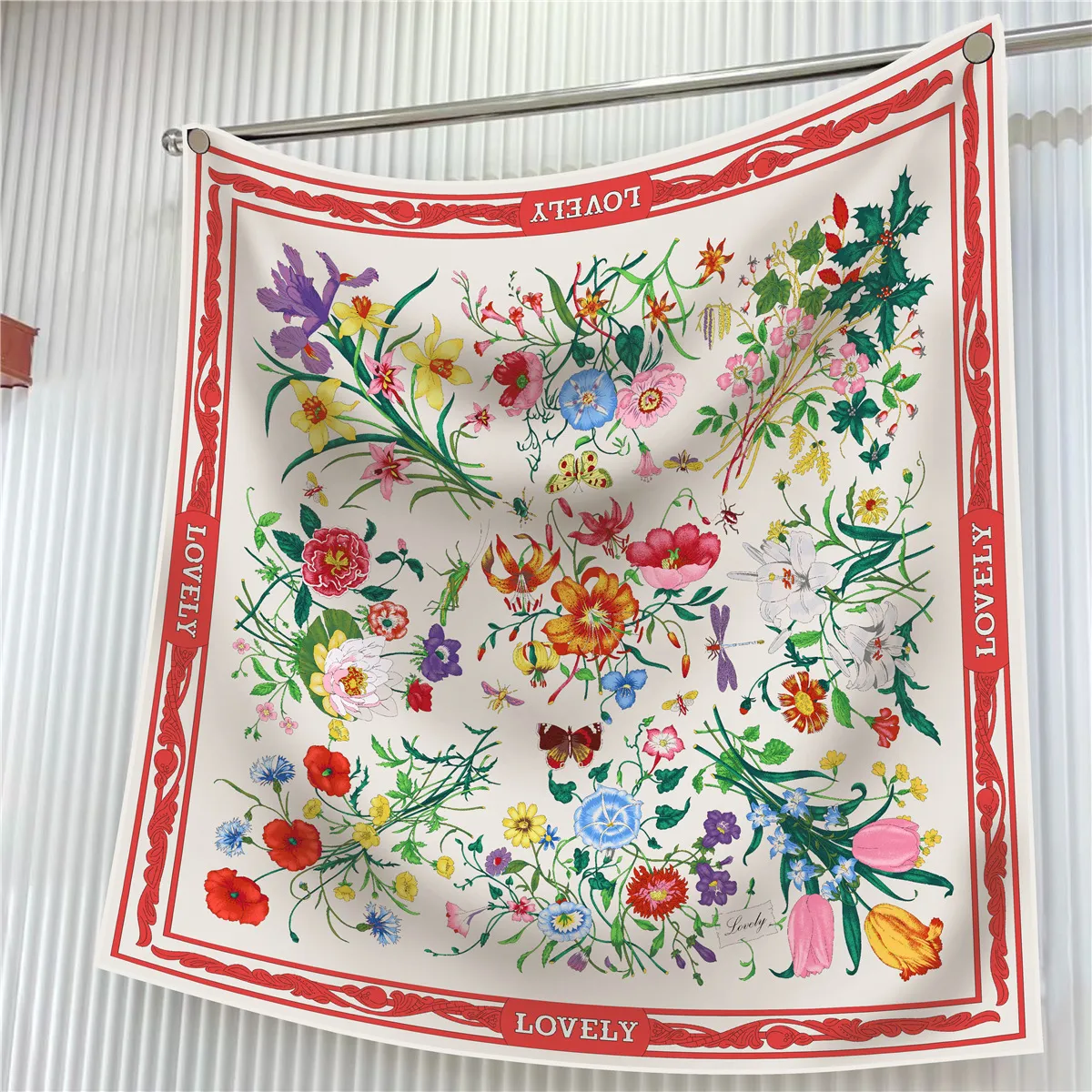 90cm Korean Style Lily Floral High-Quality Twill Women's Shawl Large ...