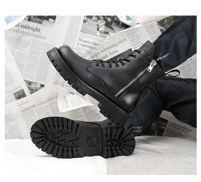 Autumn Winter Mens Leather Boots Thick Sole Nonslip Warm Plush