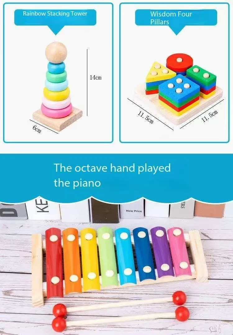 Montessori Wooden Toys 8-Piece Set - Educational Developmental Toys for ...