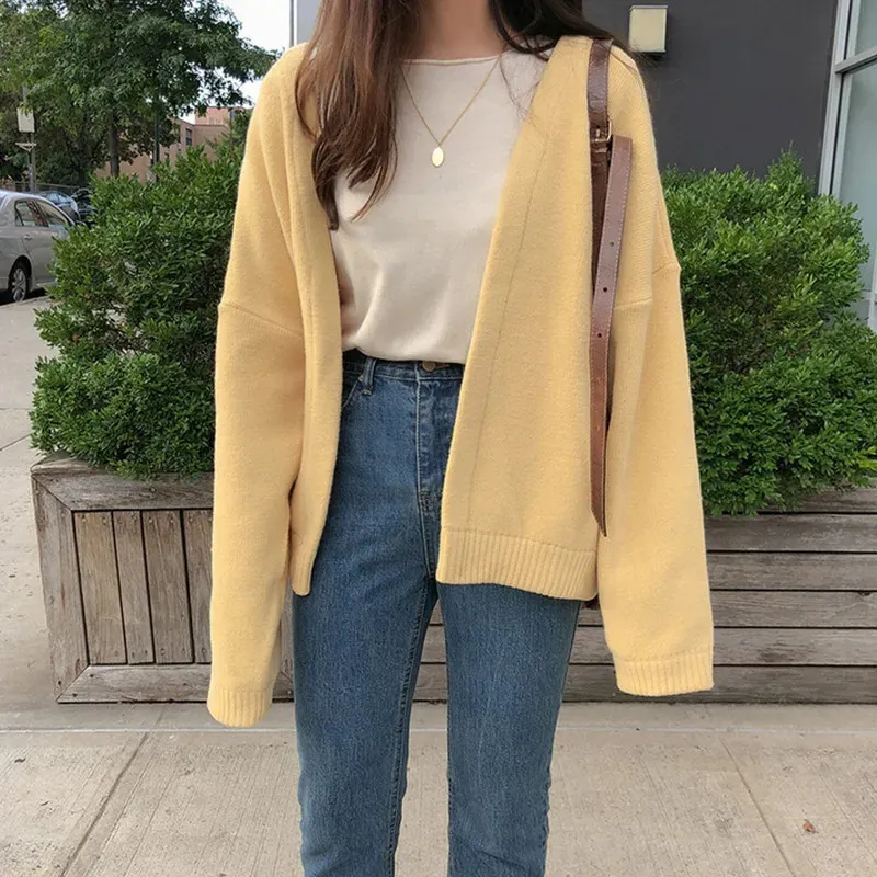 Chic Ort Knitted Cardigan Sweater for Women, Cry Yellow Fraant, Loose ...