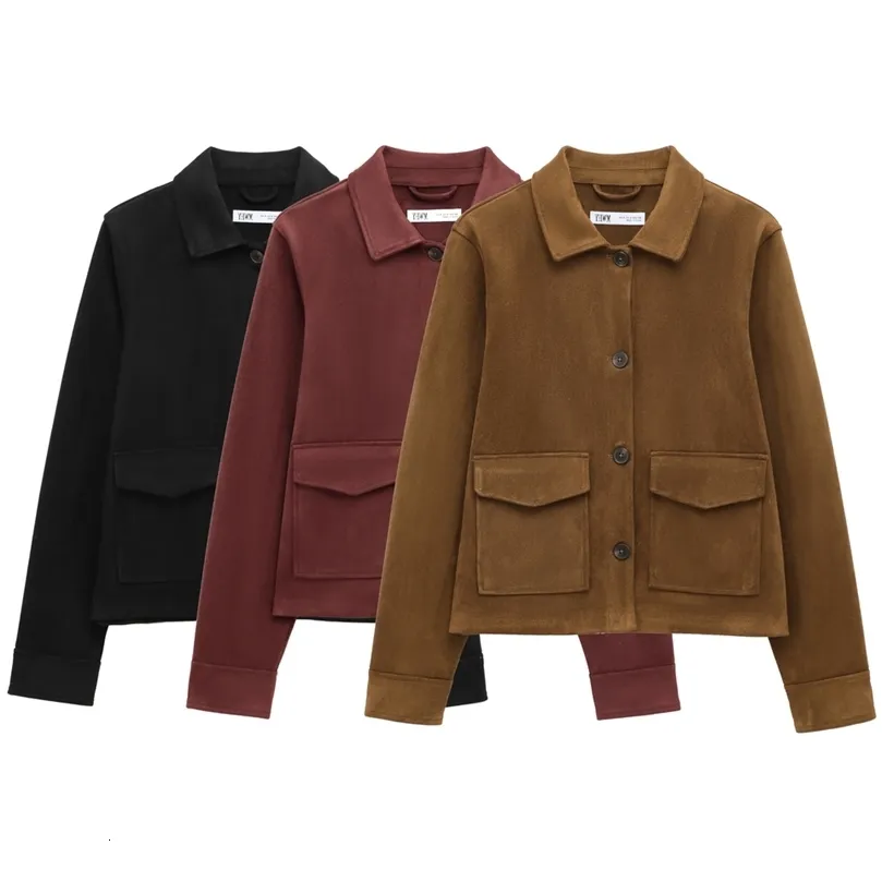 2025 Fashion Women's Suede Texture Brown Corduroy Jacket Long Sleeve ...