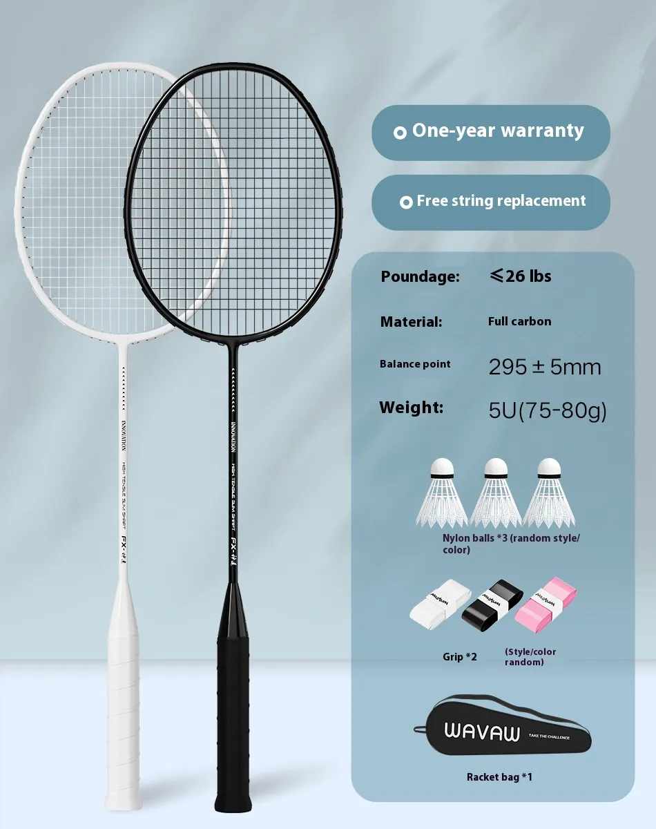 4U Badminton Rackets Ultra Light Carbon Fiber 26Lbs 2 Pack With Strings ...