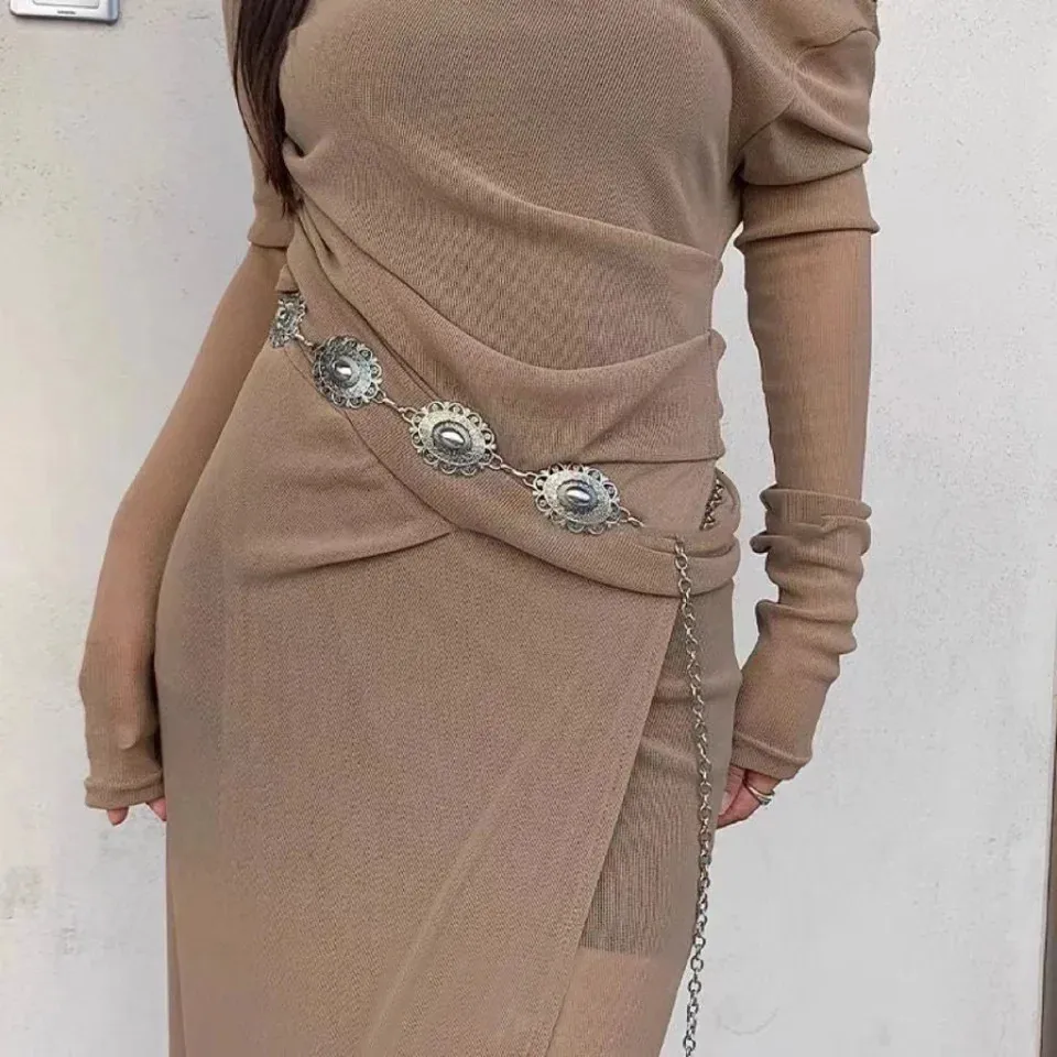Fashion Metal Women's Waist Chain, Gold/Silver Adjustable Retro Waist ...