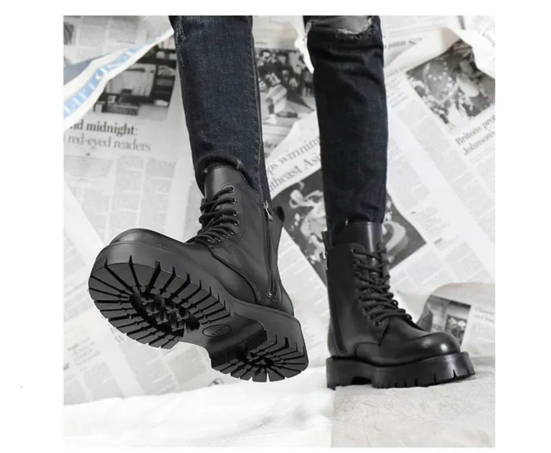 Autumn Winter Mens Leather Boots Thick Sole Nonslip Warm Plush