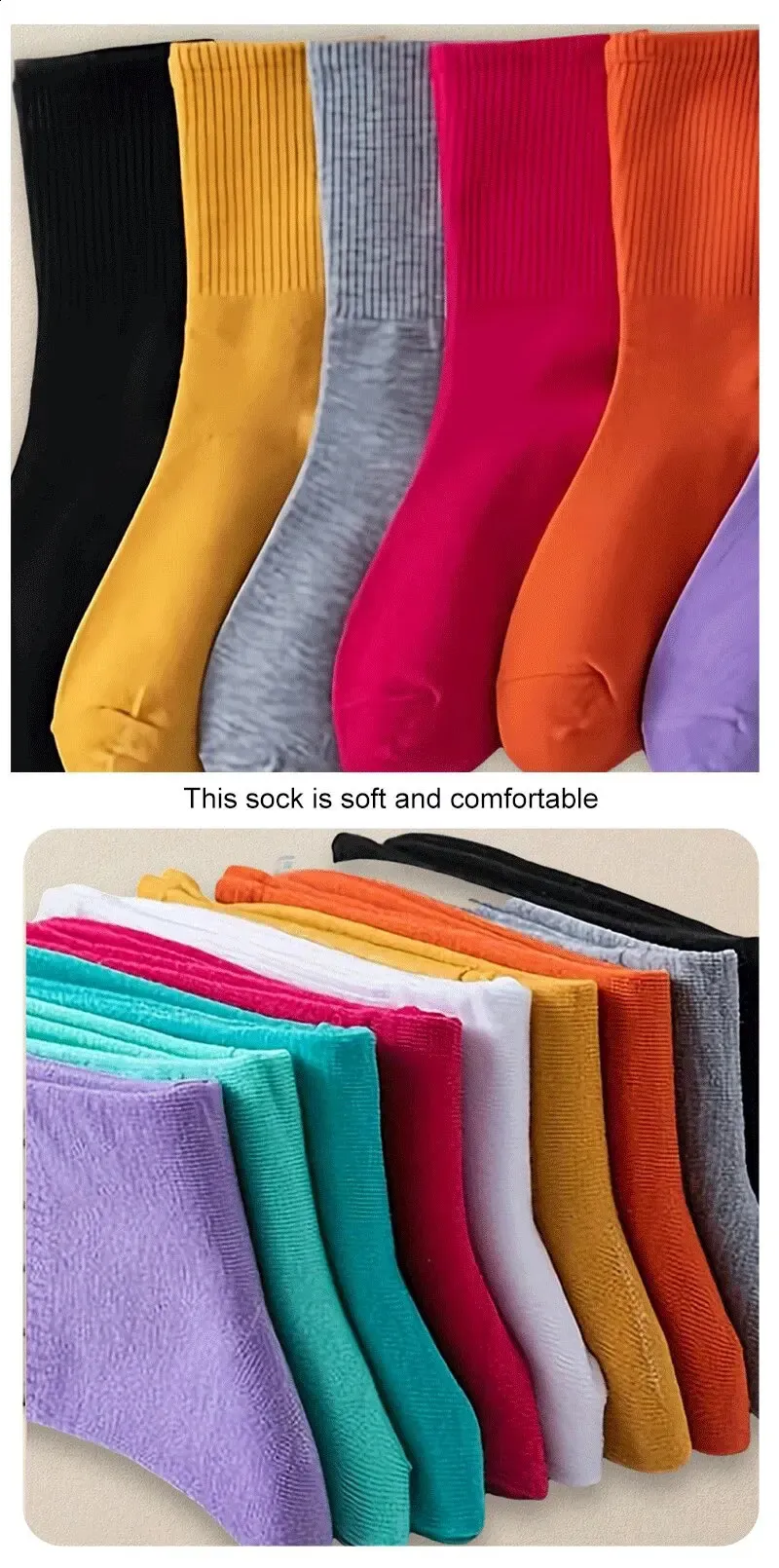 Women's Round Neck Socks, Multiple Solid Colors, Simple Fashionable ...
