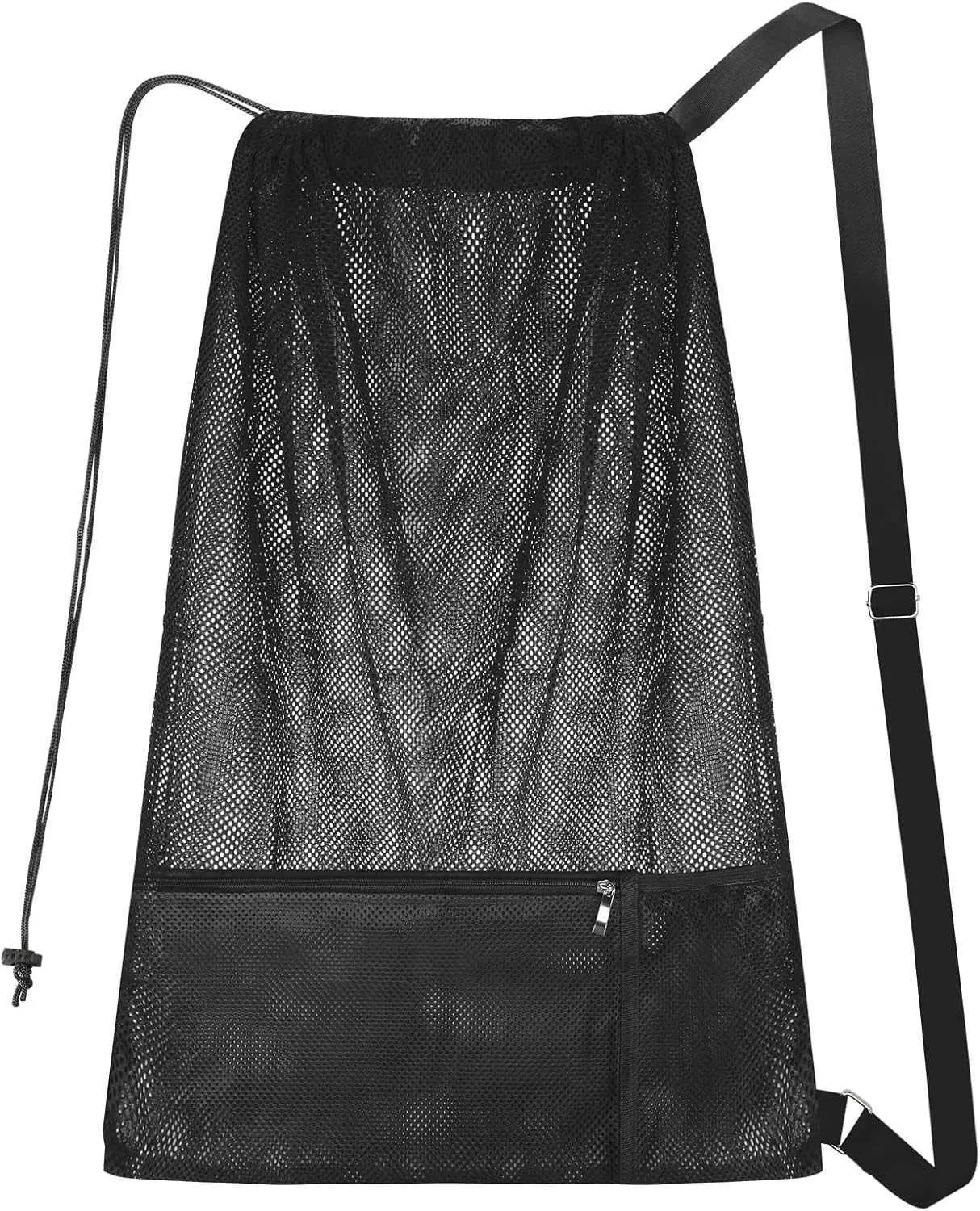 Mesh Drawstring Black Drawstring Gym Bag For Beach And Swim Large Size ...