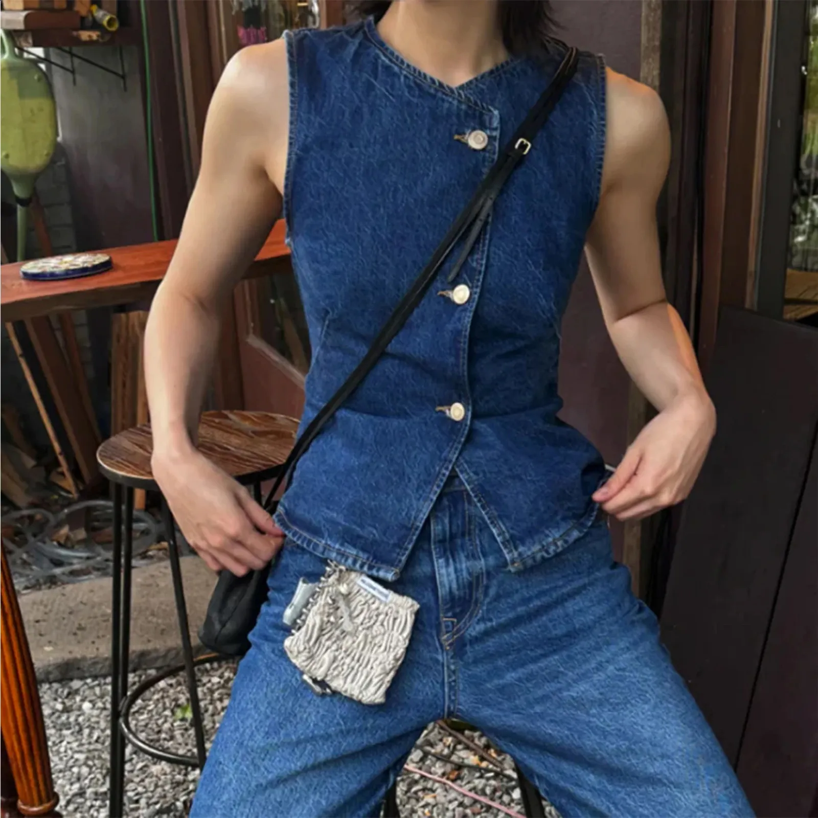 Fashion Women's Denim Vest Slim Fit Button Down V Neck Sleeveless Jean ...