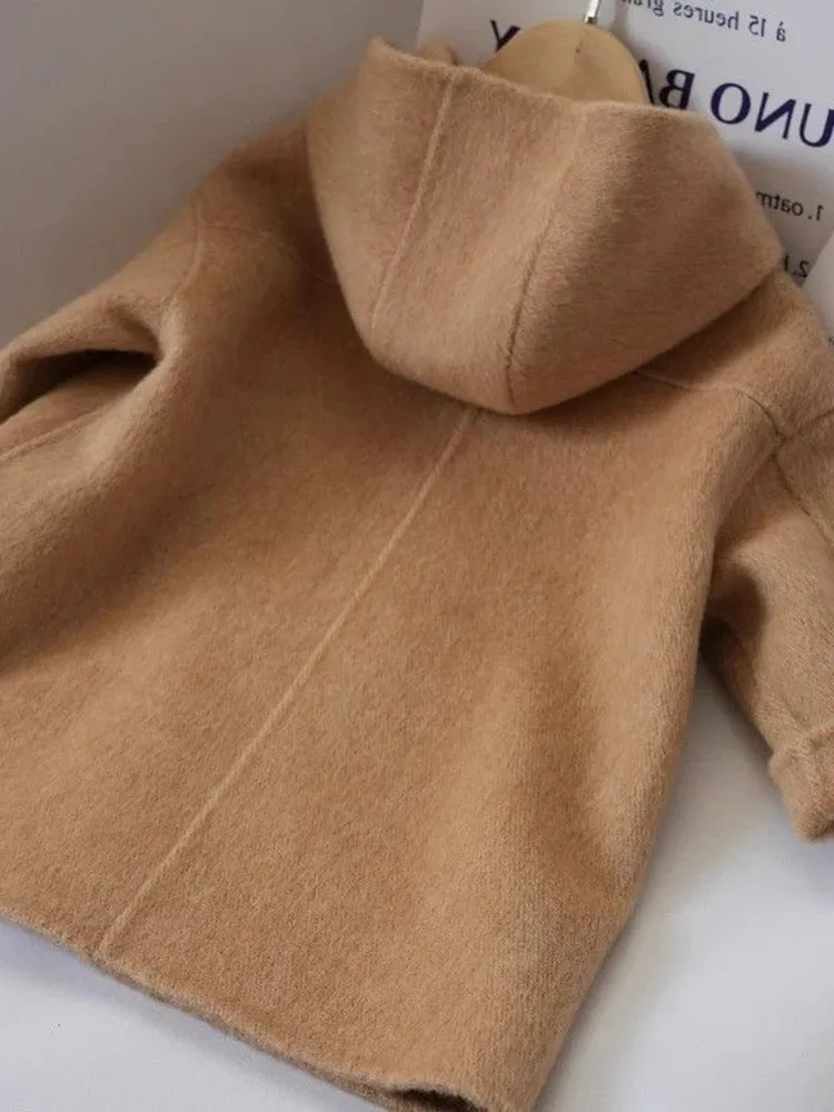 Children's Camel Colored Doublesided Hooded Woolen Coat, Stylish Medium ...