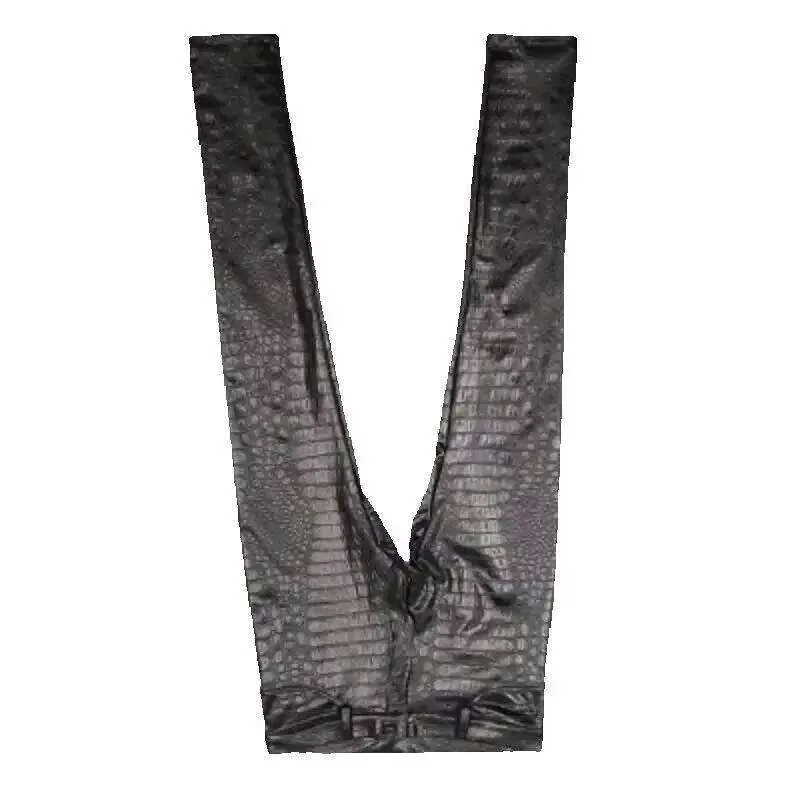 Men's Alligator Print Skinny Insulated Jeans High Elastic PU Faux ...