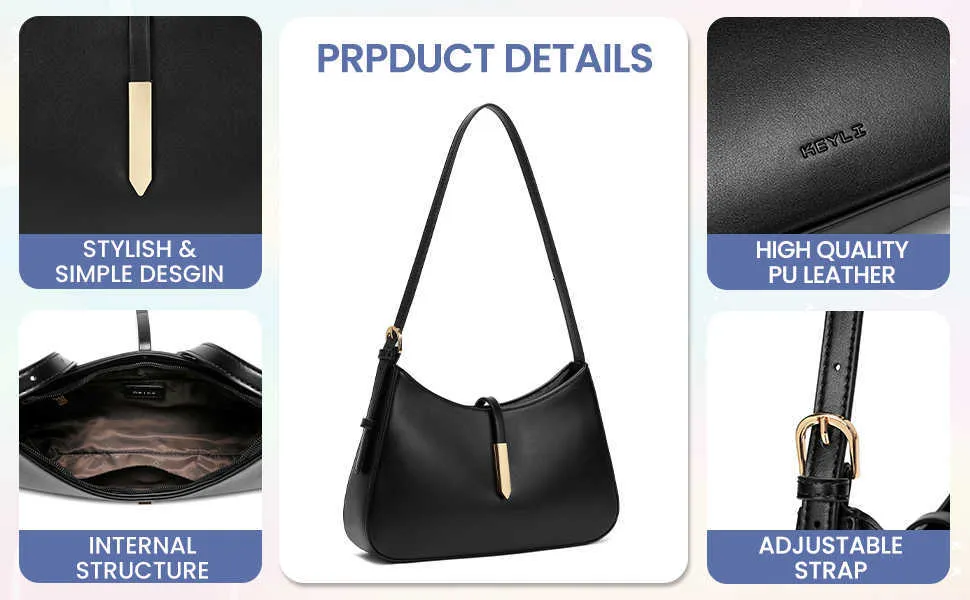 Fashion Shoulder Bag for Women, Vegan Leather Handbag, Adjustable Hobo ...