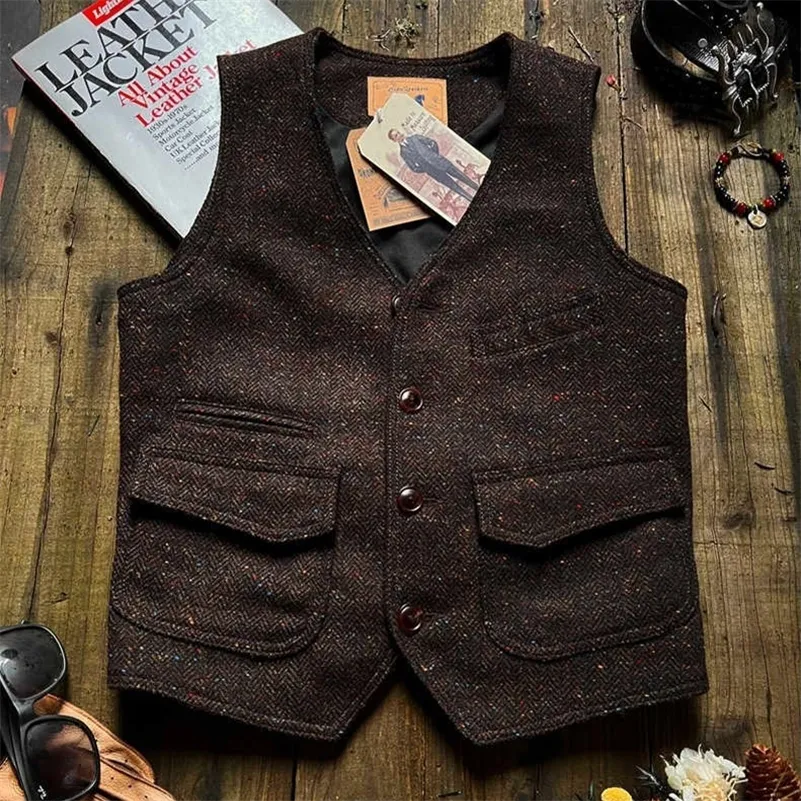 AmericanStyle Woolen Tweed Hunting Vest For Men Retro Colorful Dot ...