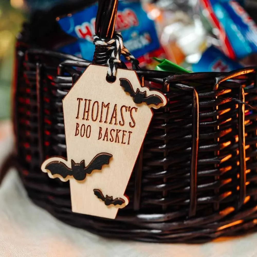 Personalised Bat Halloween Boo Basket Tag with Scary Bats and Spooky ...