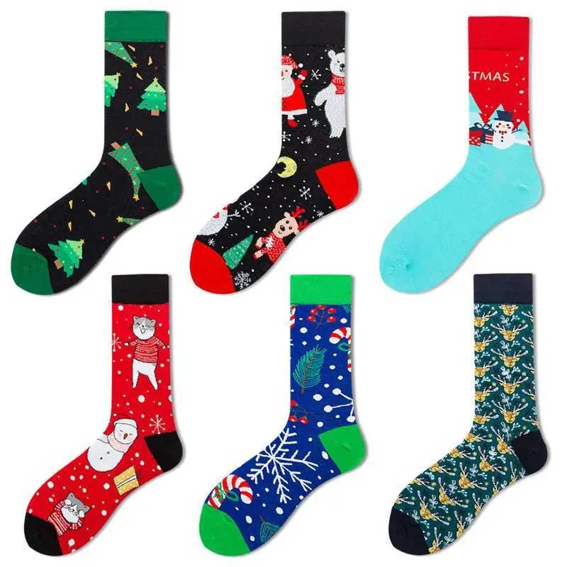 of Funny Christmas Socks: New Year Santa Claus, Christmas Tree, Snow ...